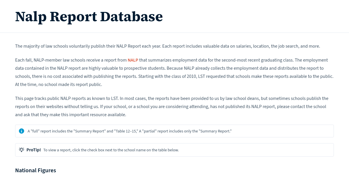 Nalp Report Database | Law School Transparency